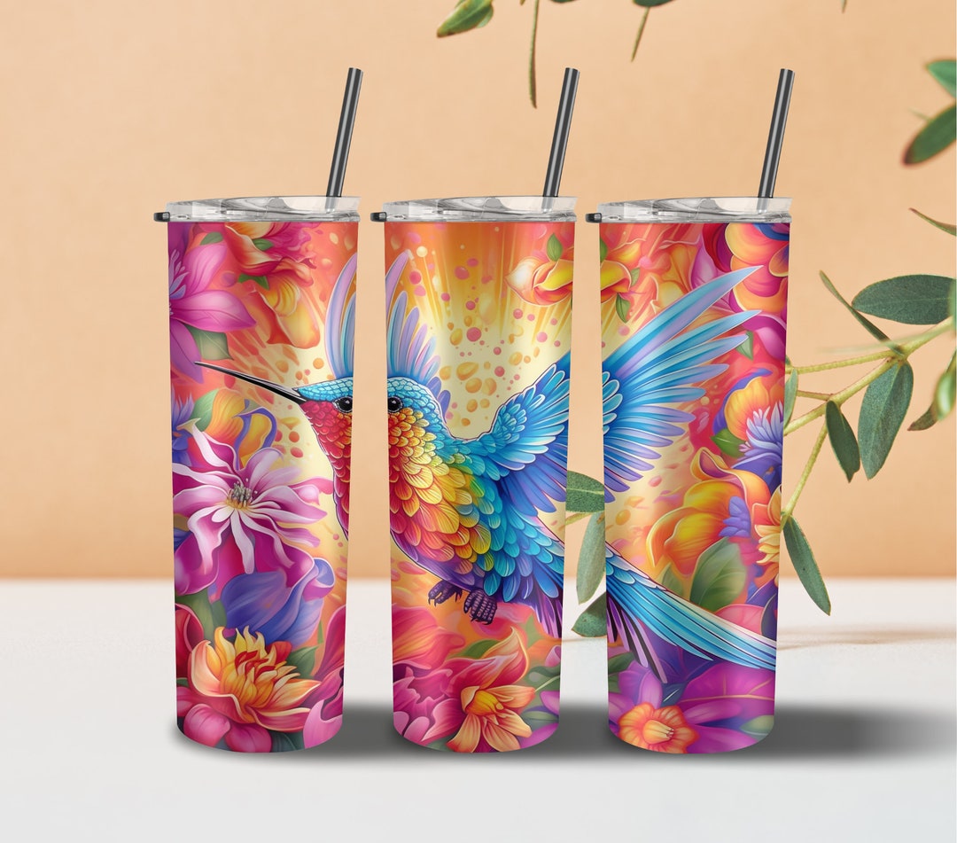 3D Neon Rainbow Hummingbird 20oz Straight and Tapered Sublimation ...