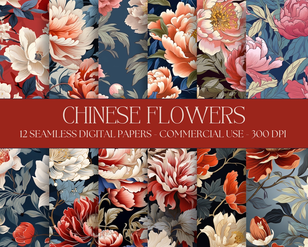 Chinese Digital Paper Seamless Chinese Flower Textures Instant Digital ...