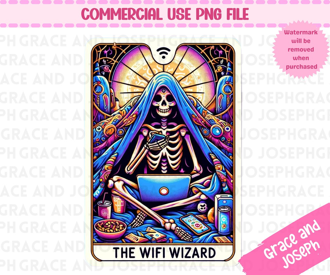 The Wifi Wizard Tarot Card PNG Funny Tarot Card PNG Skeleton ...