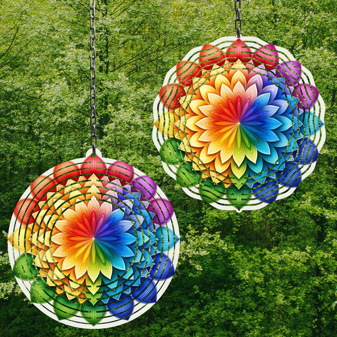 3D Rainbow Petal Wind Spinner Chakra Rainbow Mandala Wind Spinner PNG ...
