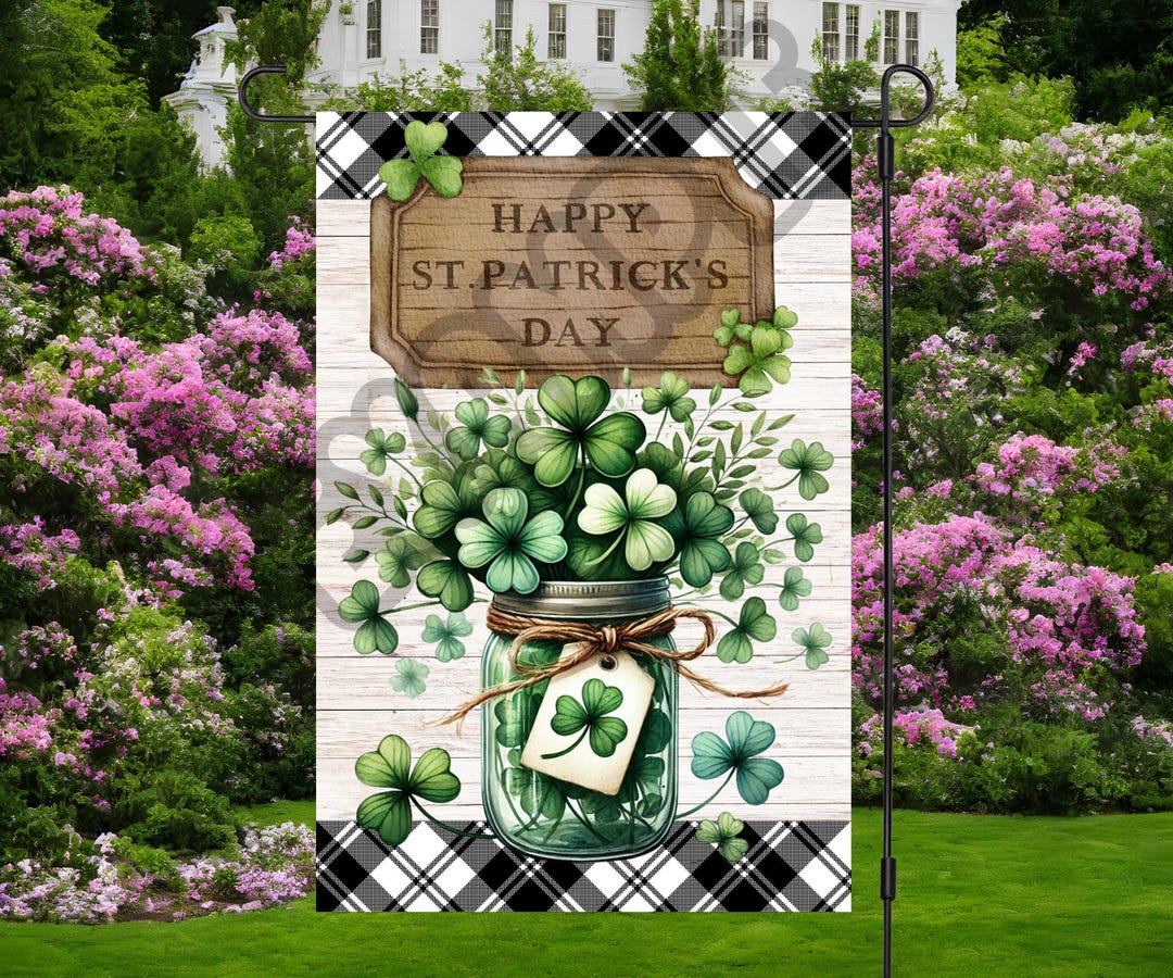 St. Patricks Day Garden Flag Sublimation Designs 4 Leaf Clover Flag ...