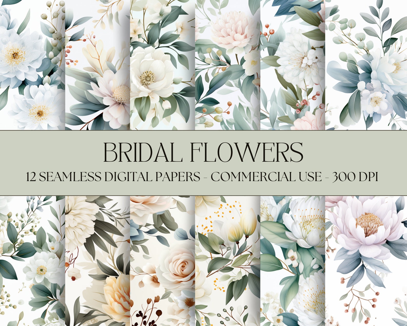 Bridal Flower Digital Paper Seamless Bride Flower Backgrounds 12 ...