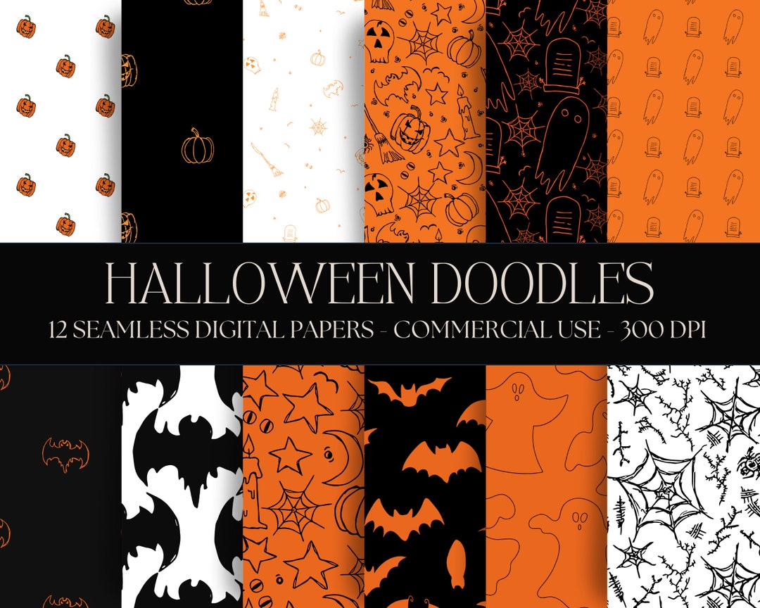 Halloween Doodle Digital Paper Spooky Season Textures Instant Digital ...