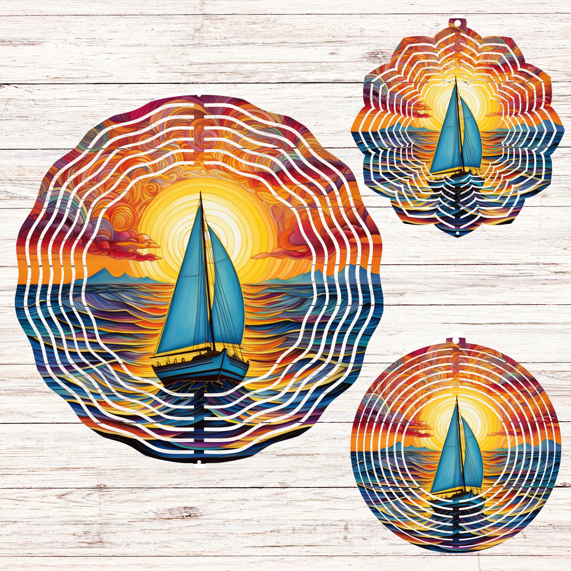 Sailboat Wind Spinner Stained Glass Sublimation Design Wind Spinner ...