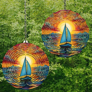 Sailboat Wind Spinner Stained Glass Sublimation Design Wind Spinner ...