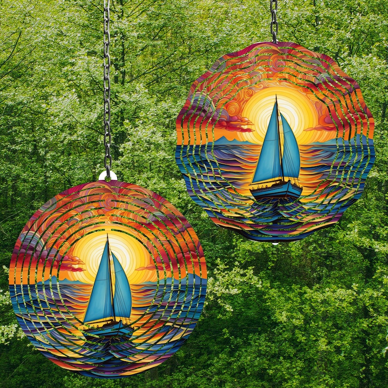 Sailboat Wind Spinner Stained Glass Sublimation Design Wind Spinner ...
