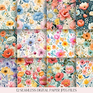 Summer Flower Digital Paper Seamless Watercolor Flower Backgrounds 12 ...