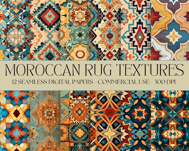 Moroccan Rug Digital Paper Seamless Arabesque Textures Instant Digital ...