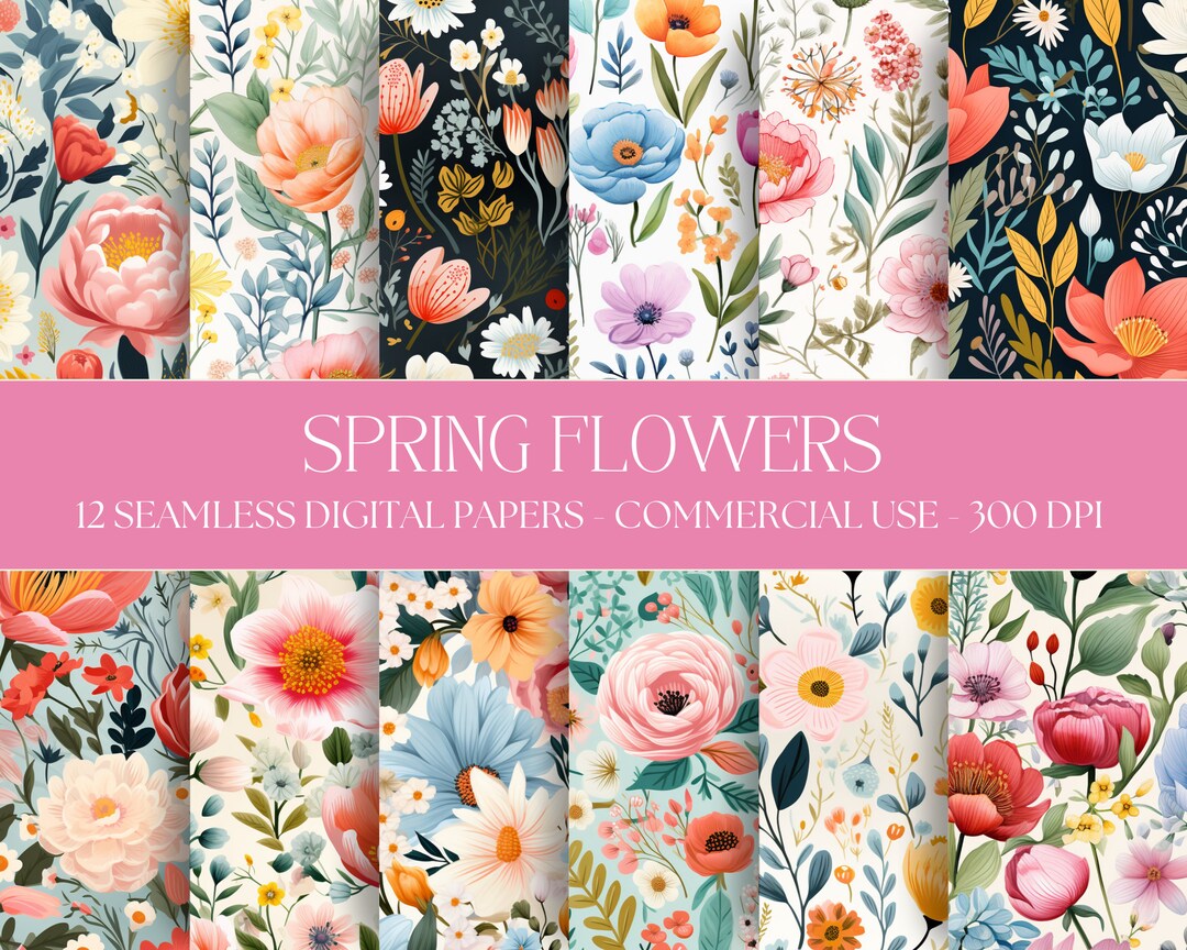 Spring Flower Digital Paper Seamless Watercolor Flower Backgrounds 12 ...