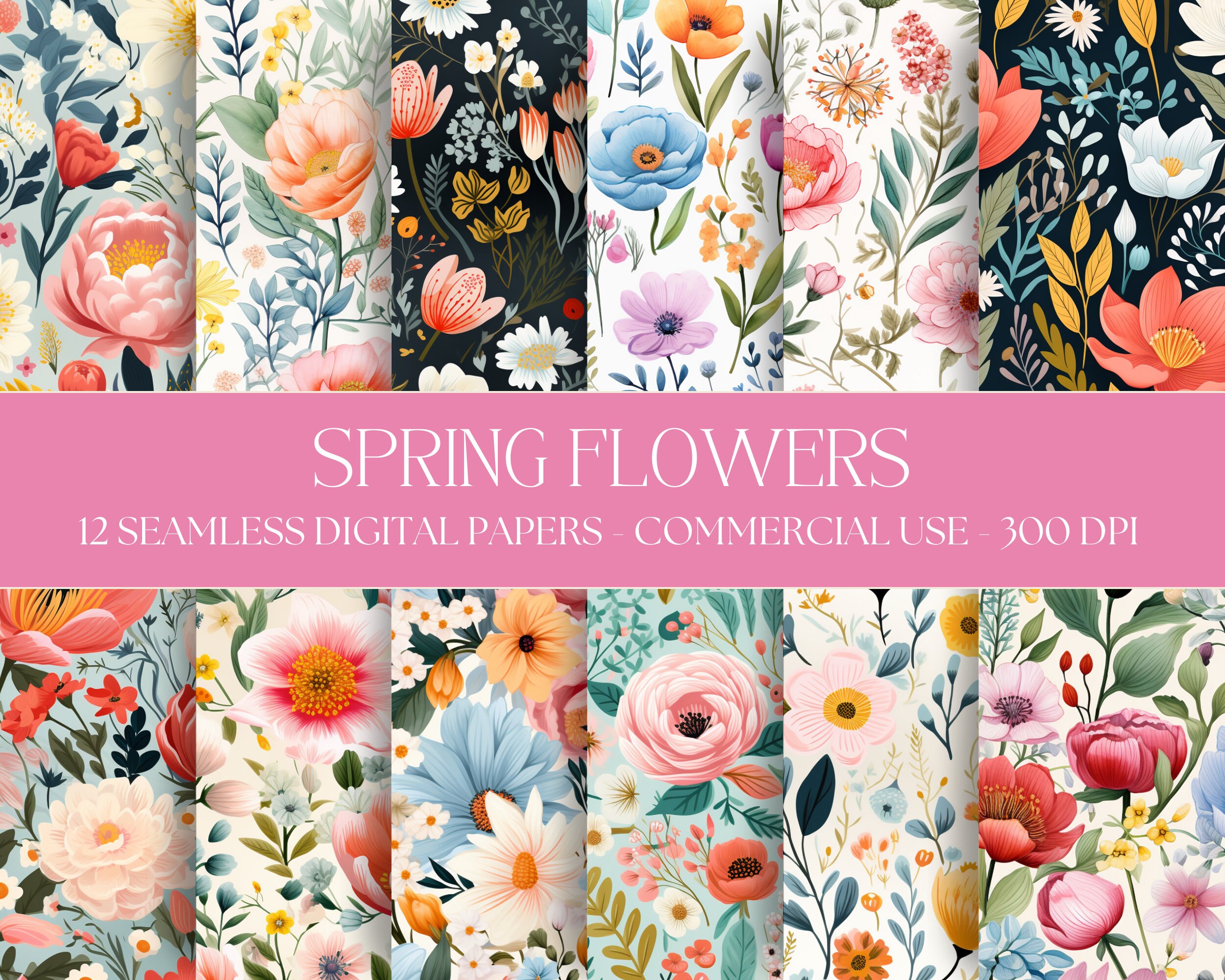 Spring Flower Digital Paper Seamless Watercolor Flower - Etsy