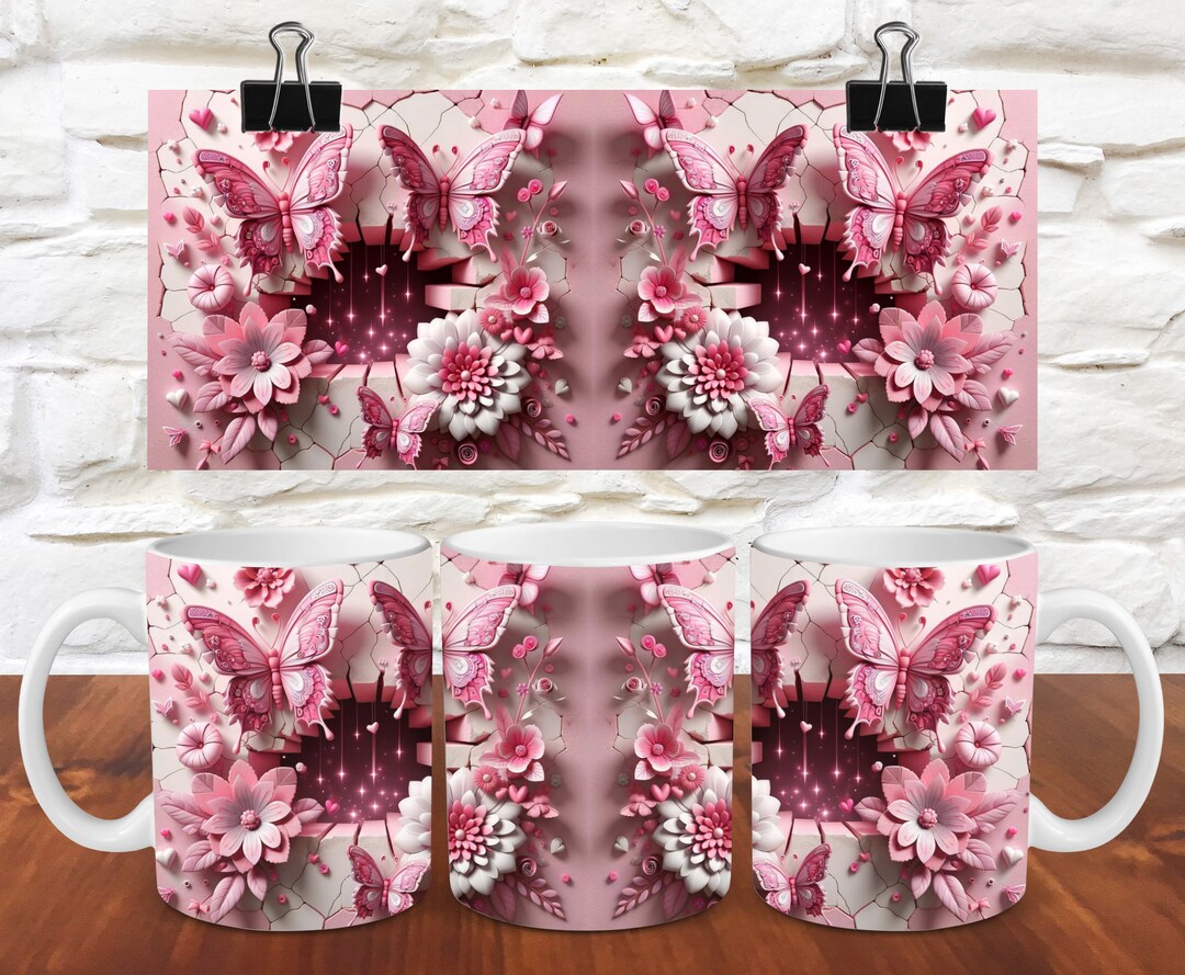 3D Butterfly Hole in A Wall Mug Wrap 11oz Mug Wrap 15oz Mug Wrap Mug ...