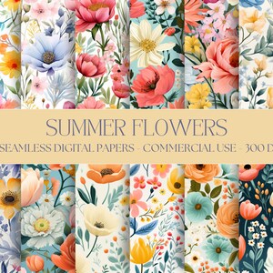 Summer Flower Digital Paper Seamless Watercolor Flower Backgrounds 12 ...