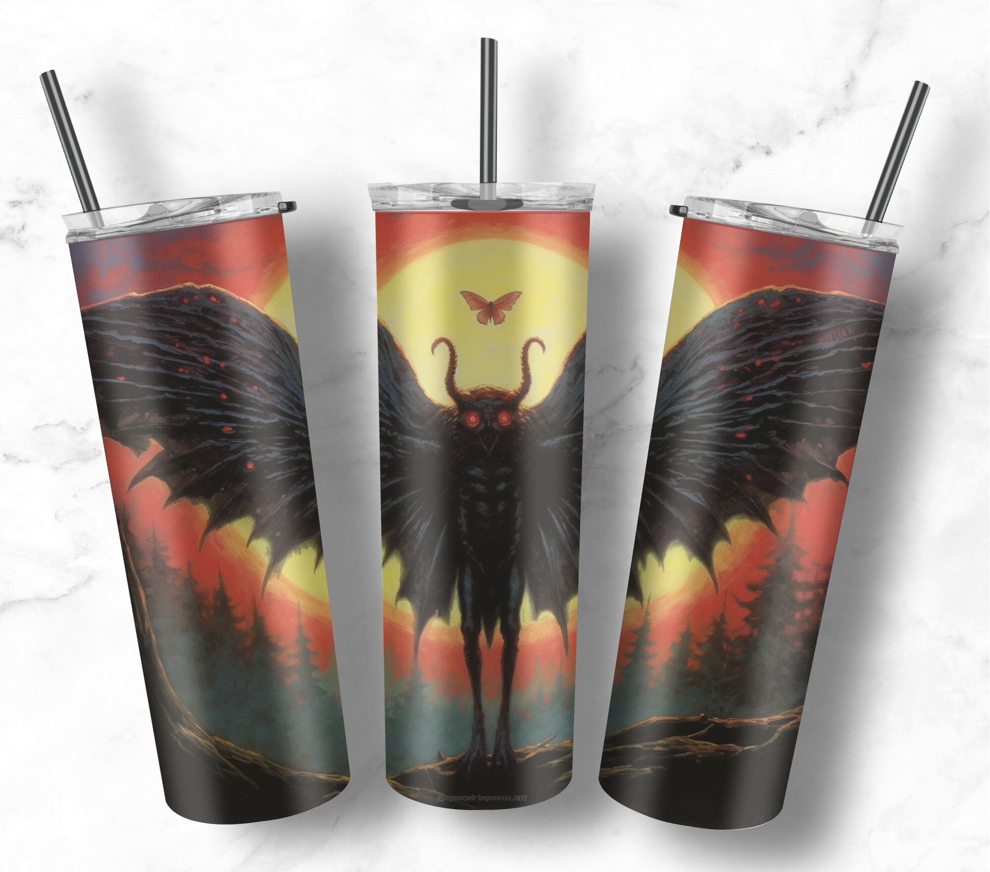 Mothman Sunset Cryptid Tumbler 20 Oz Skinny Tumbler - Etsy