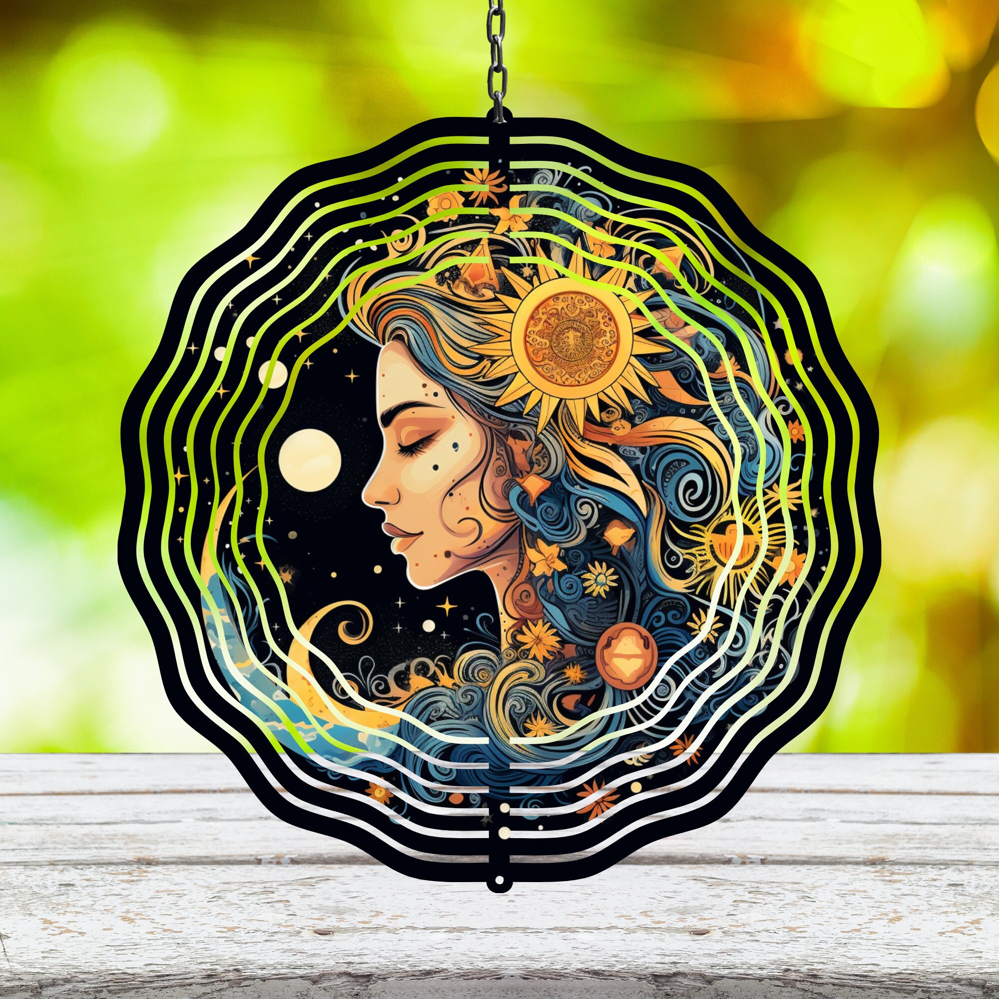 Sun Moon Wind Spinner Celestial Goddess Woman Sublimation Design Template Wind Spinner SVG ...