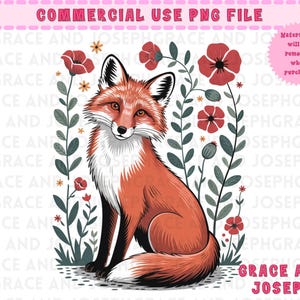 Folk Art Fox PNG Fox Lover Png Fox Silhouette Png Fox Vintage Png Love ...