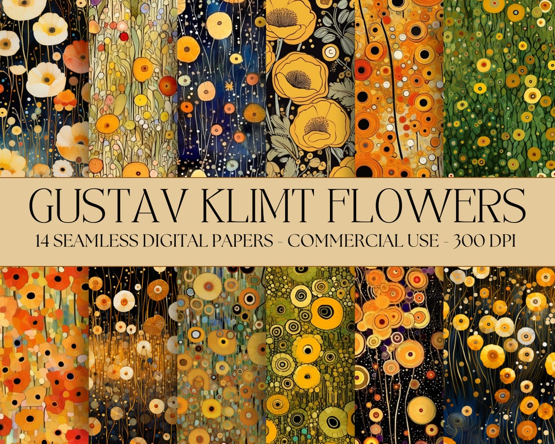 Gustav Klimt Flower Digital Paper Seamless Saturated Flowers ...