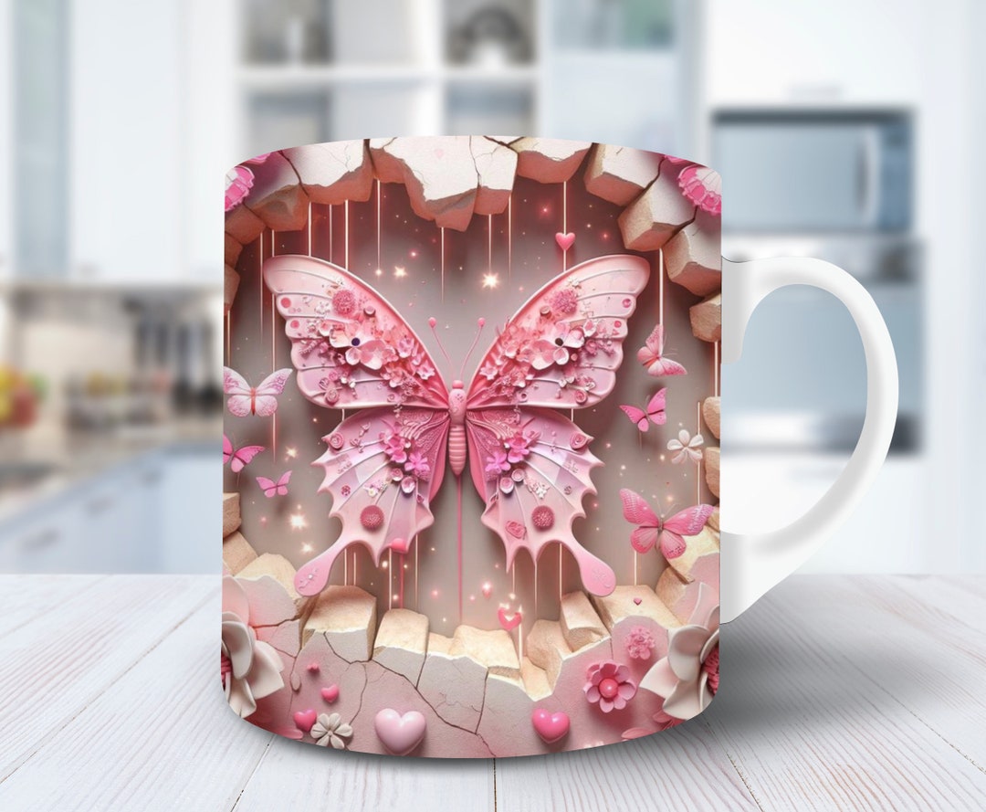 3D Butterfly Hole in A Wall Mug Wrap 11oz Mug Wrap 15oz Mug Wrap Mug ...