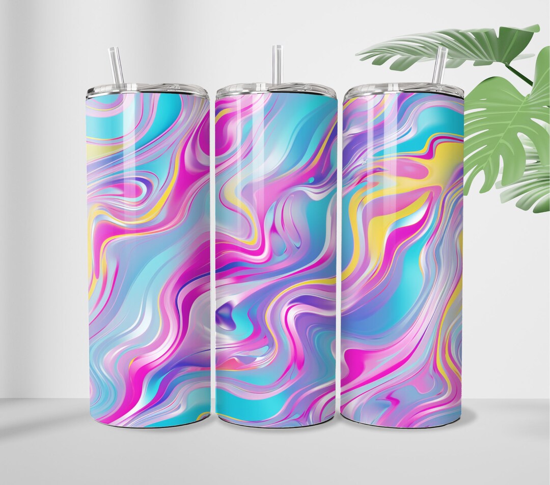 Y2k Neon Rainbow Swirl Color Splash 20 Oz Skinny Straight and Tapered ...