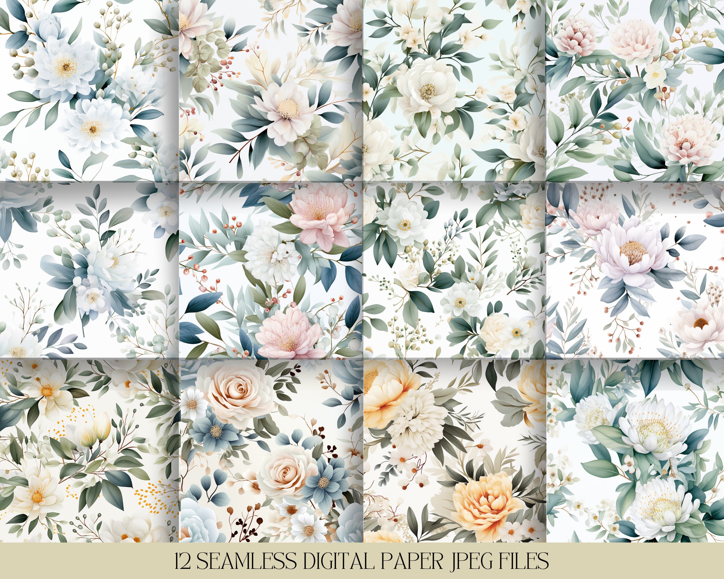 Bridal Flower Digital Paper Seamless Bride Flower Backgrounds 12 ...