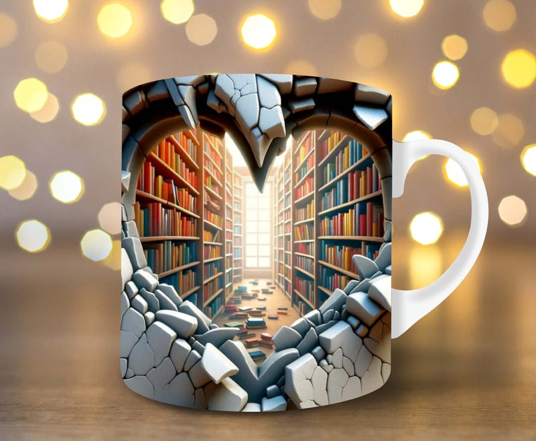 3D Bookshelf Mug Sublimation 3D Book Mug Wrap 11oz Mug Wrap 15 Oz Mug ...