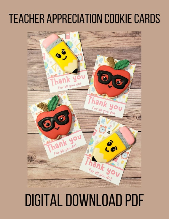 Teacher Appreciation Cookie Cardcookie Card Printable Cookie - Etsy