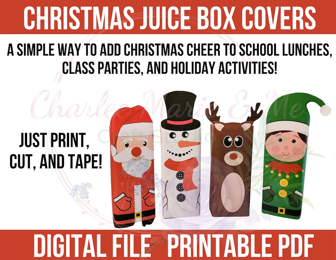 Christmas Drink Labels, Juice Box Covers, Christmas Juice Wrappers ...