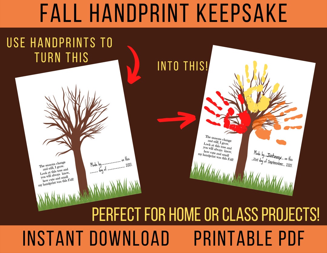 Fall Handprint Keepsake, Handprint Art, Handprint Gift, Printable ...