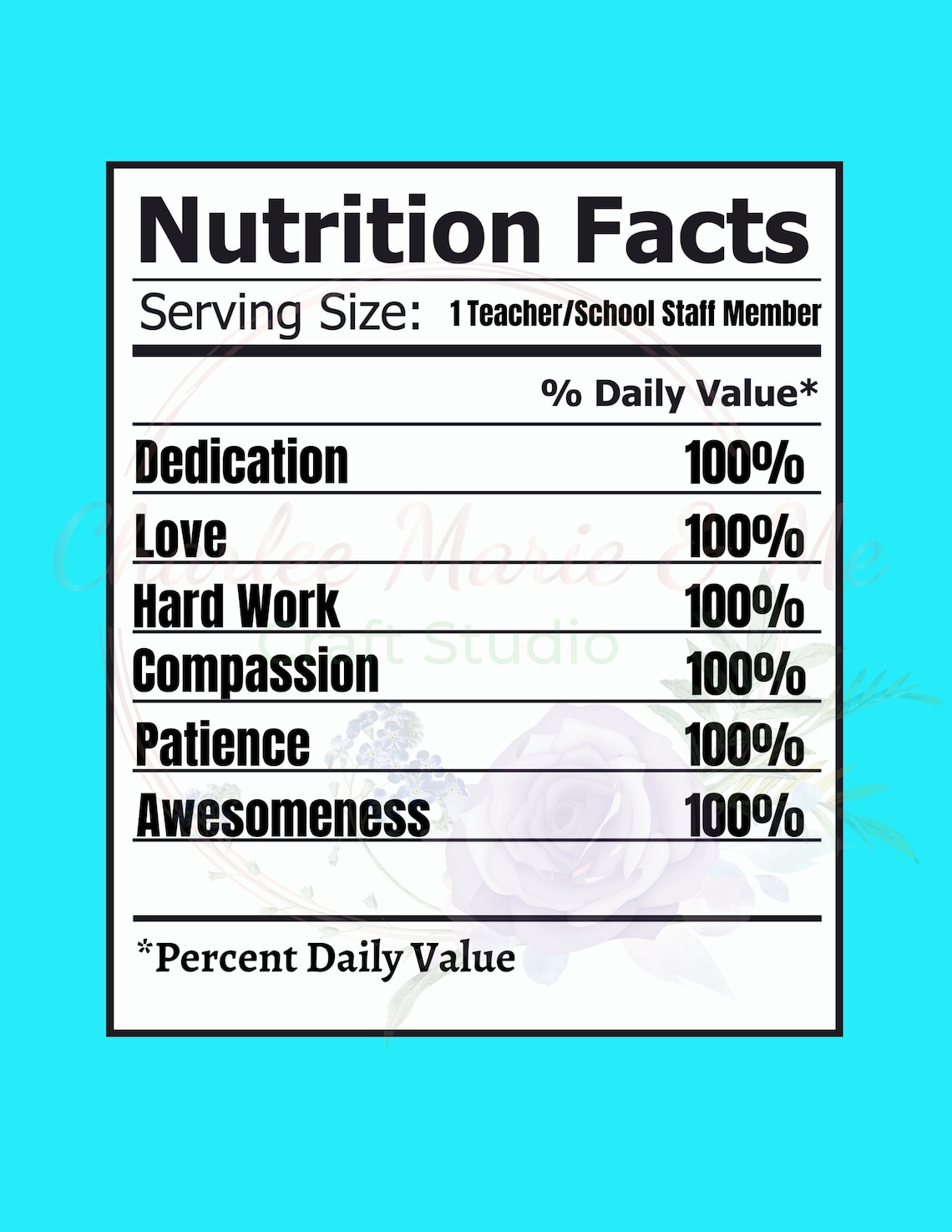 Teacher Nutrition Facts PNG Funny Nutrition Label Principal | Etsy