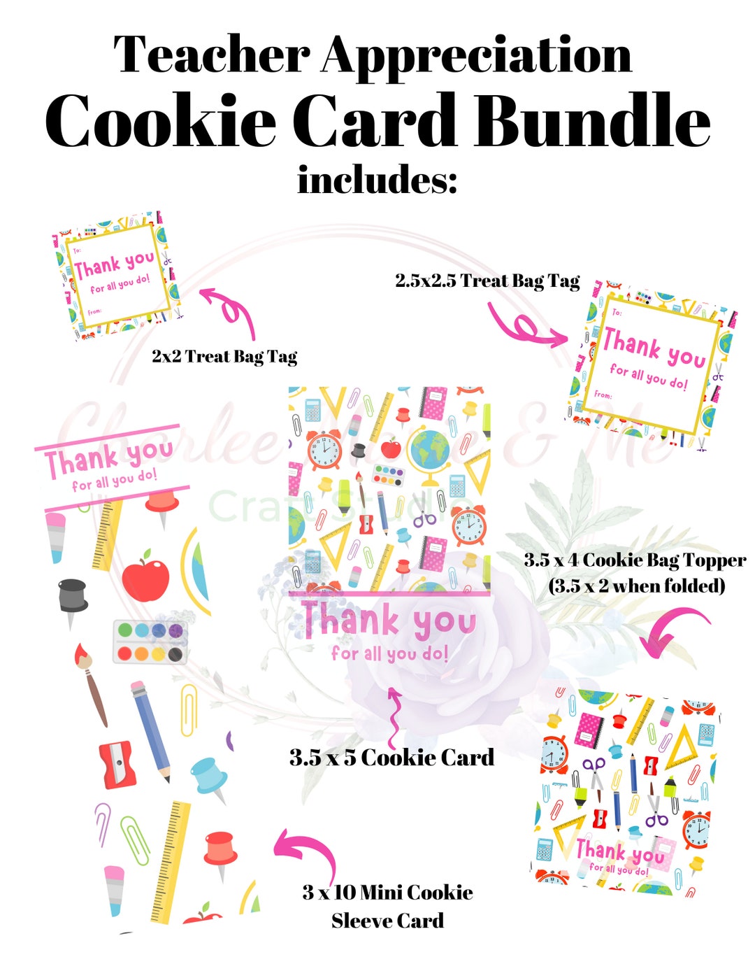 Teacher Appreciation Cookie Card Bundle, Teacher Cookie Tags, Teacher ...