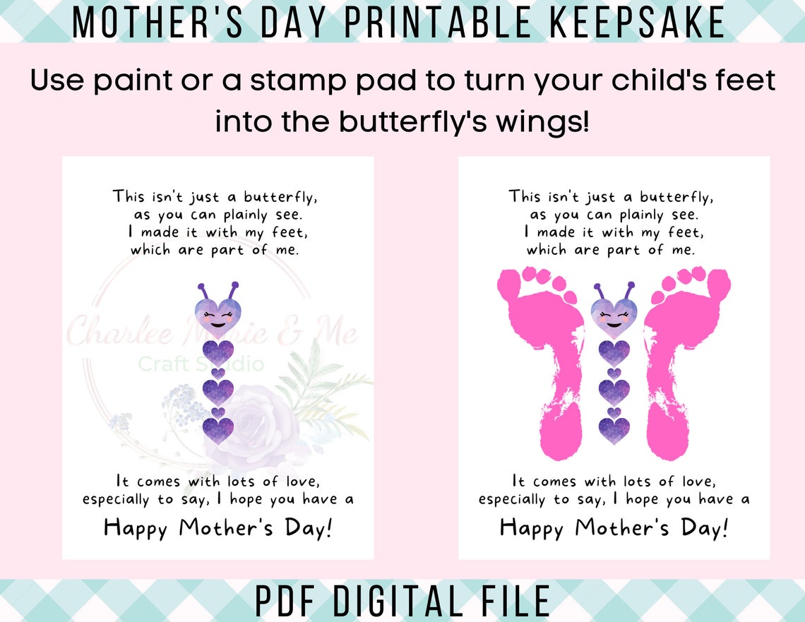 JPG VERSION Mother's Day Printable Gift, Mother's Day Footprints ...
