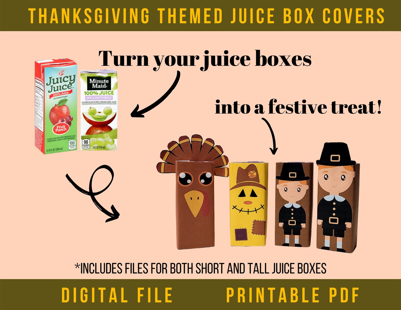 Thanksgiving Juice Box Covers, Thanksgiving Party, Thanksgiving Class ...