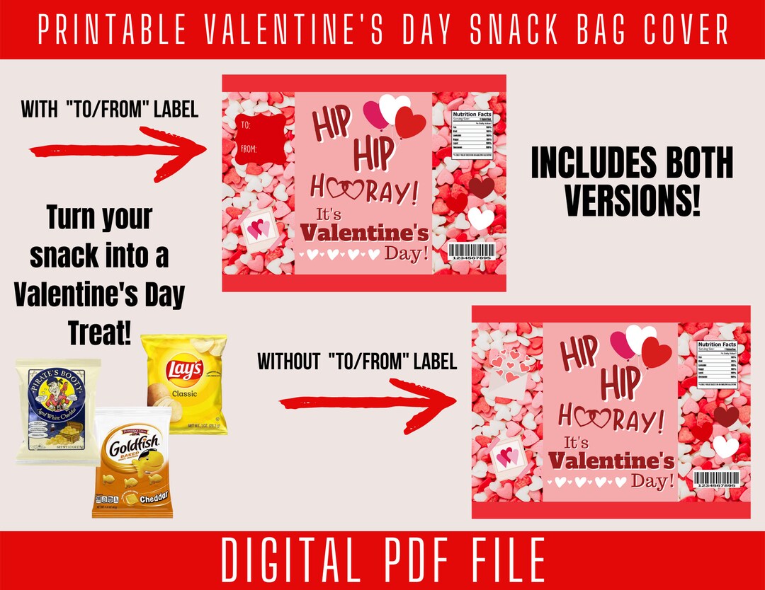 Valentine's Day Party, Valentine's Day Snack Bag Cover, Snack Bag Label ...
