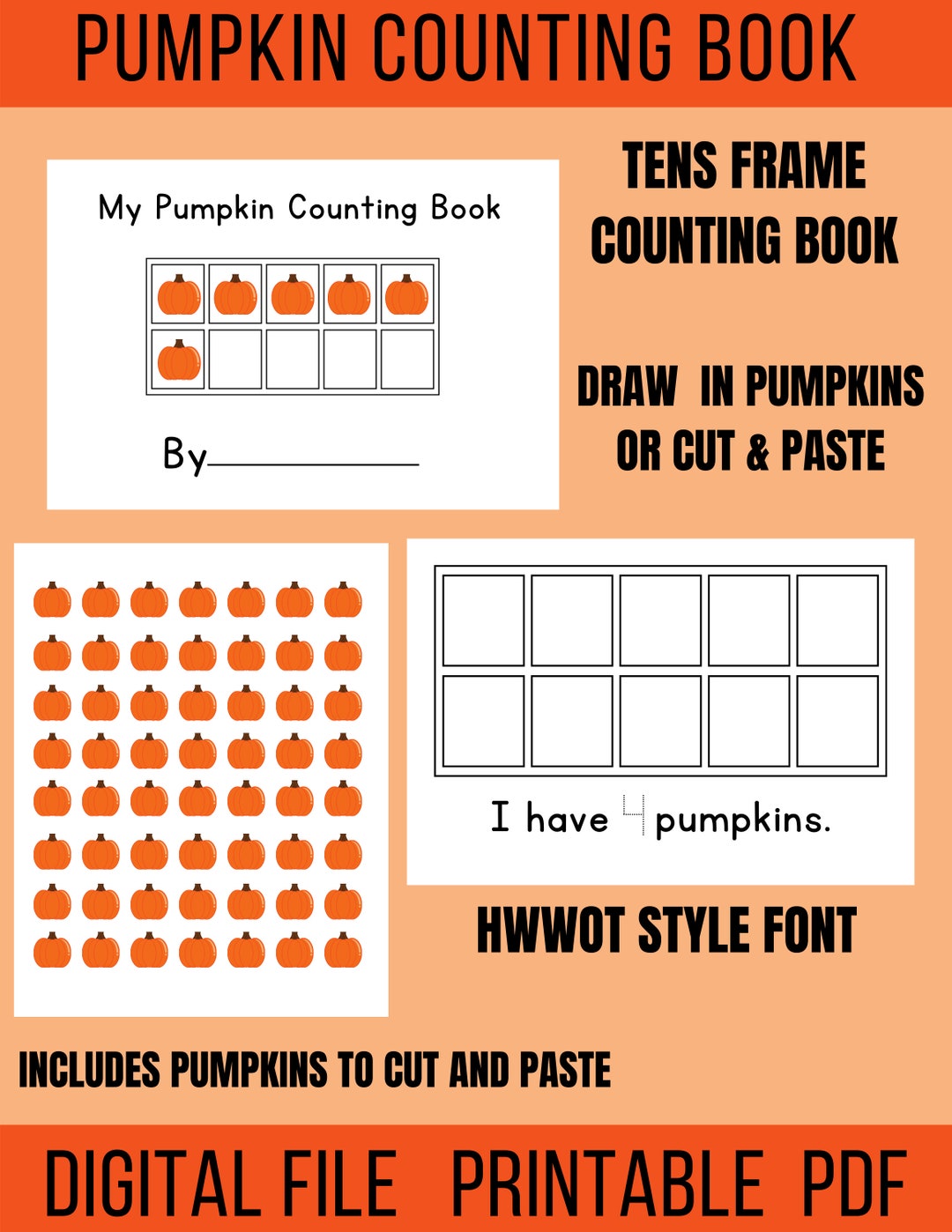 Pumpkin Counting Book, Fall Counting Book for Preschool and Pre-k, Tens ...