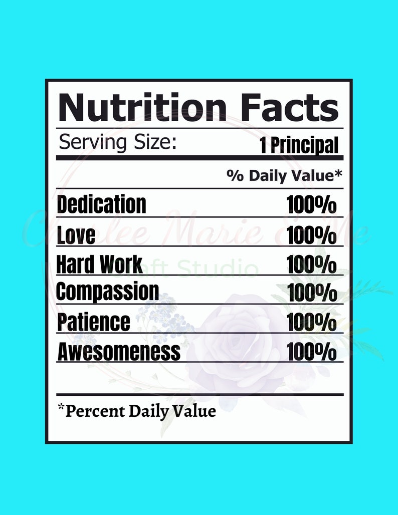 Teacher Nutrition Facts PNG Funny Nutrition Label Principal | Etsy