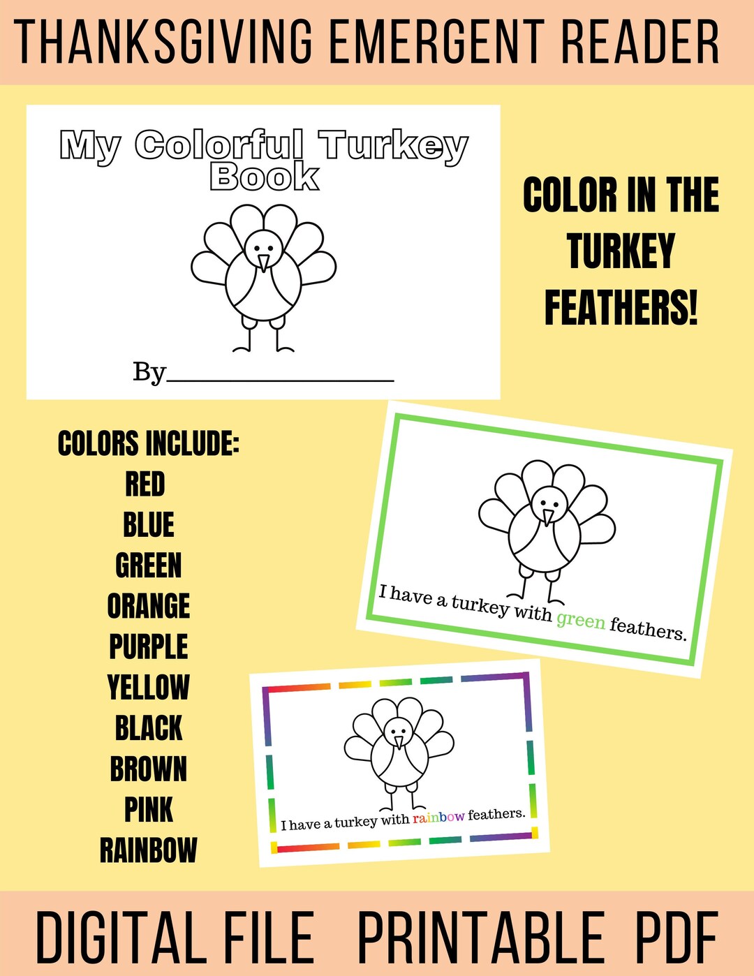 Thanksgiving Emergent Reader, Colorful Turkey, Preschool Thanksgiving ...