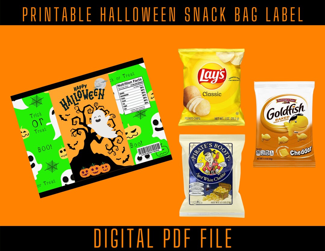 Halloween Chip Bag, Halloween Snack Bag, Halloween Treat Bag, Halloween ...