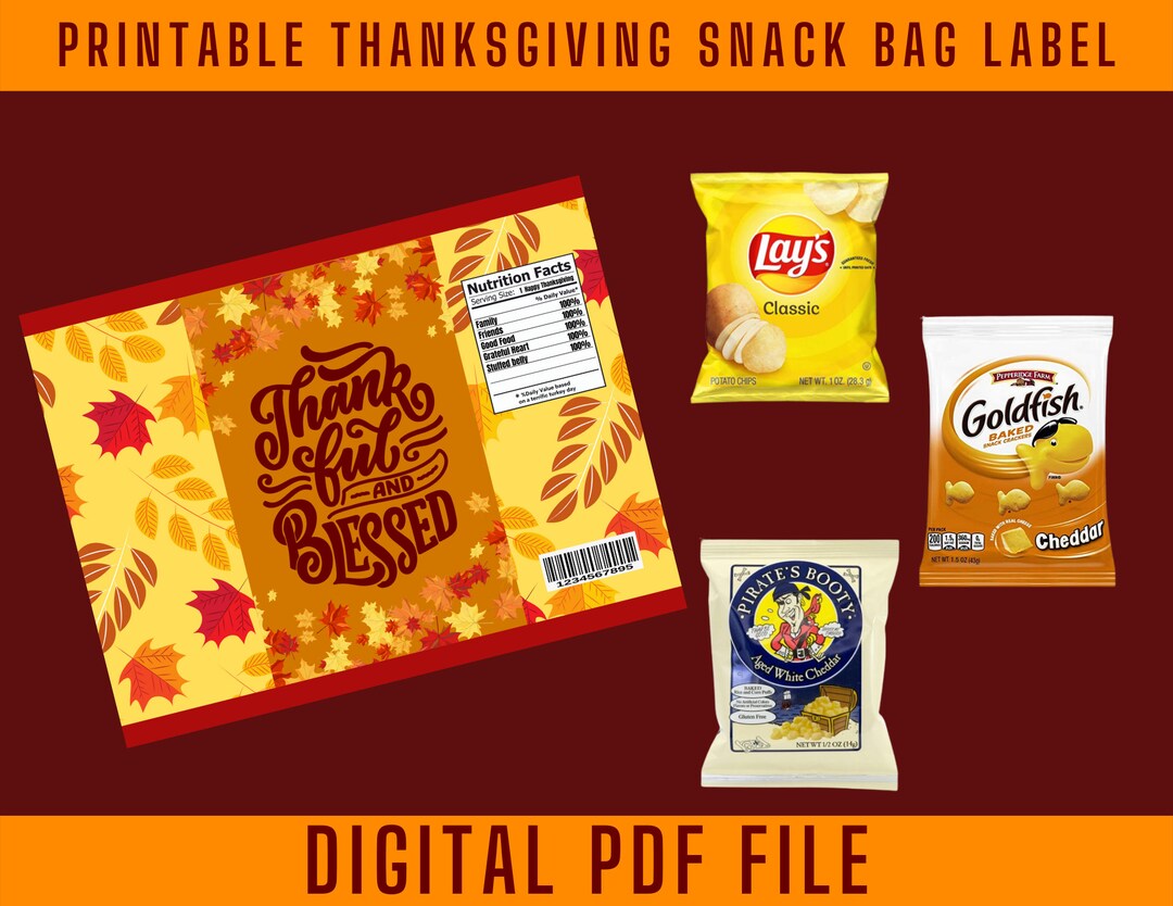 Thanksgiving Snack Bag Cover, Thanksgiving Chip Bag, Thanksgiving Party ...