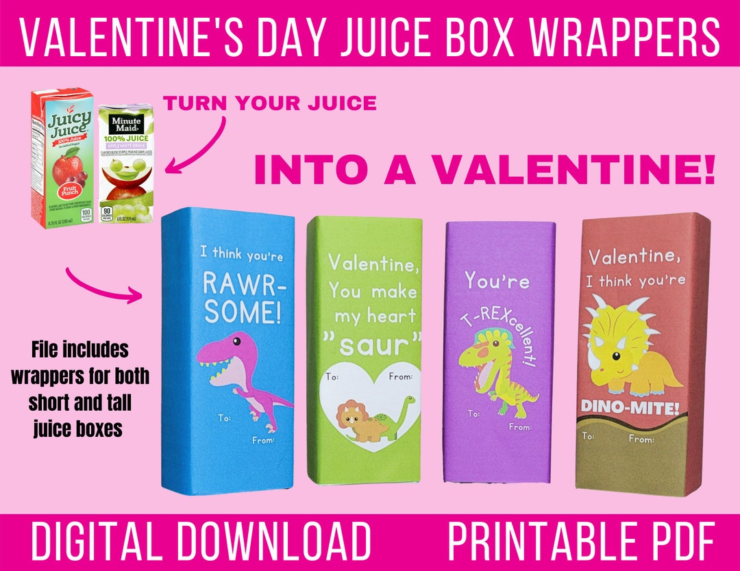 Valentine's Day Juice Box Wrappers, Valentine's Day Juice Label, DIY ...