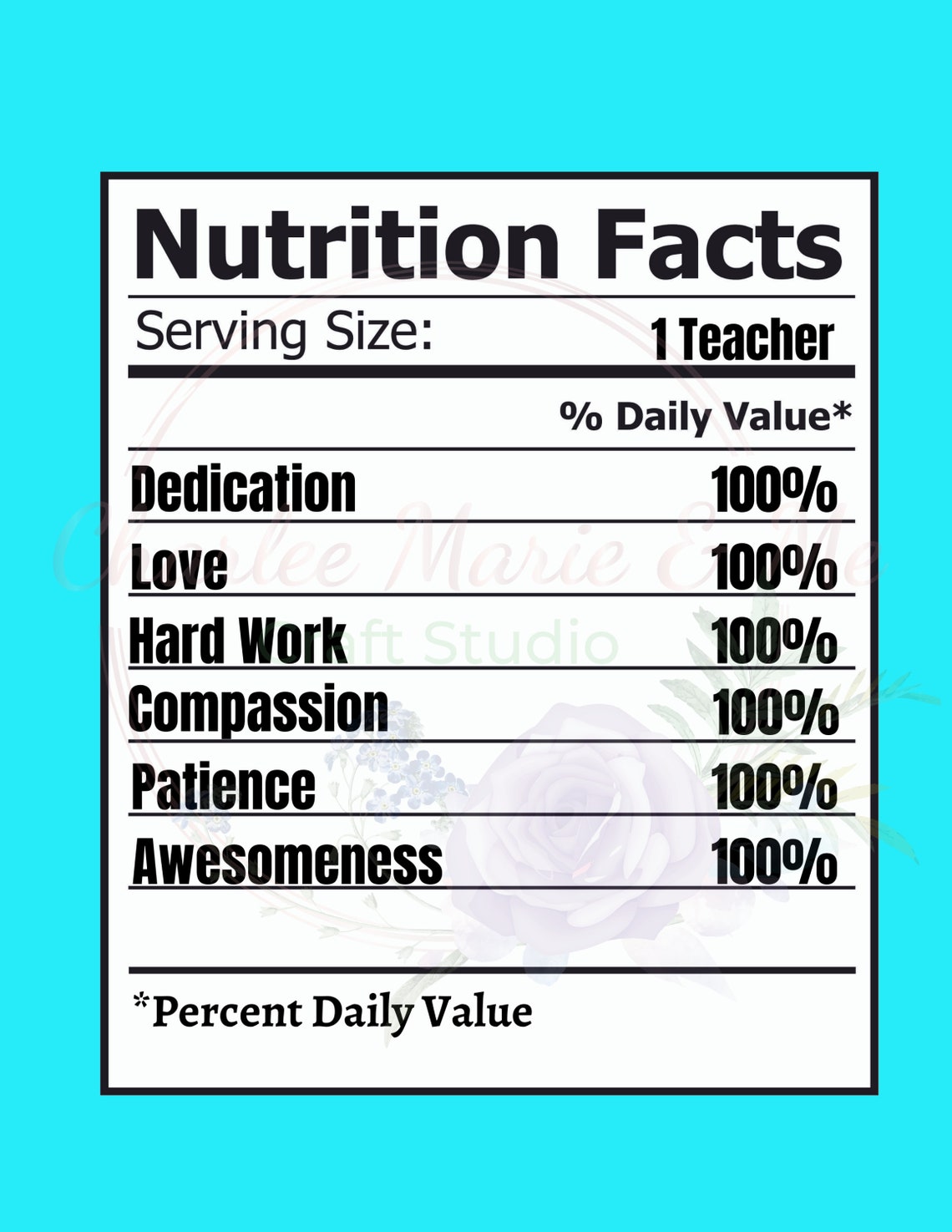 Teacher Nutrition Facts PNG, Funny Nutrition Label, Principal and ...