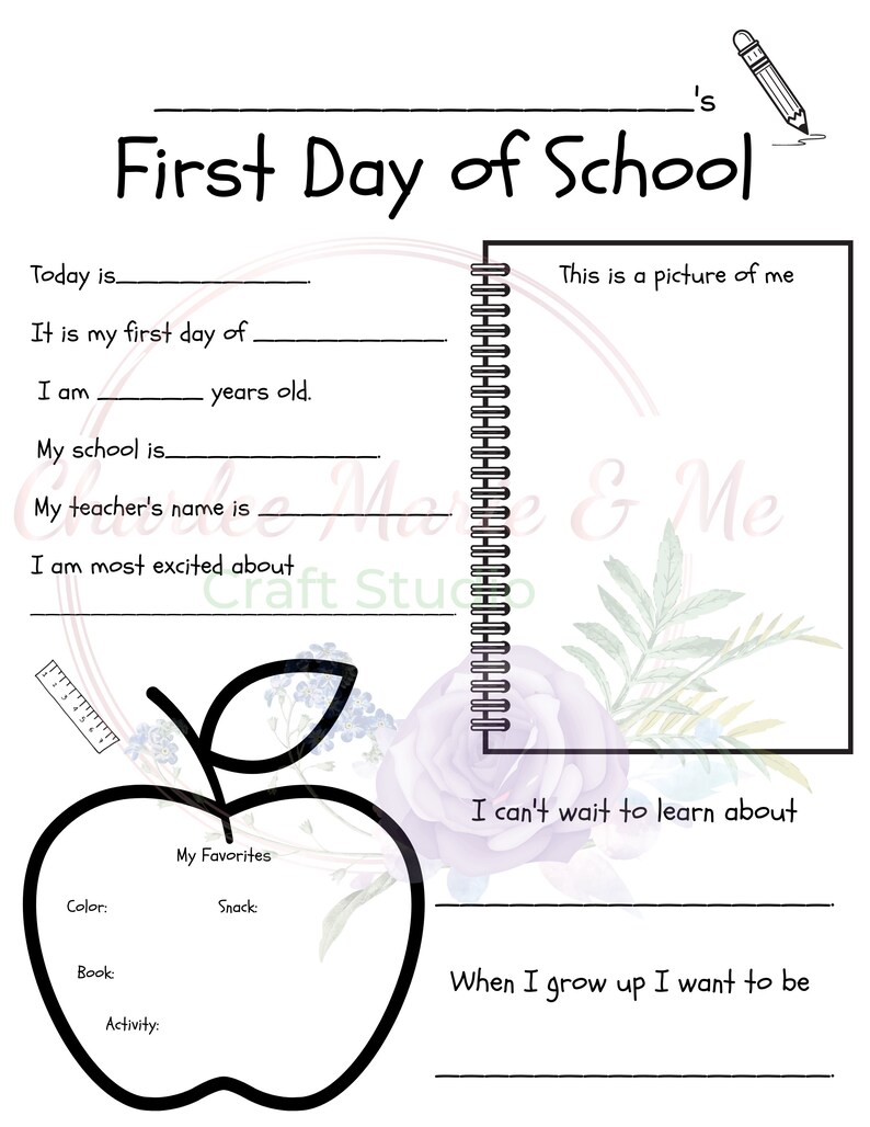 First Day of School Questionnaire, First Day of School Interview, First ...