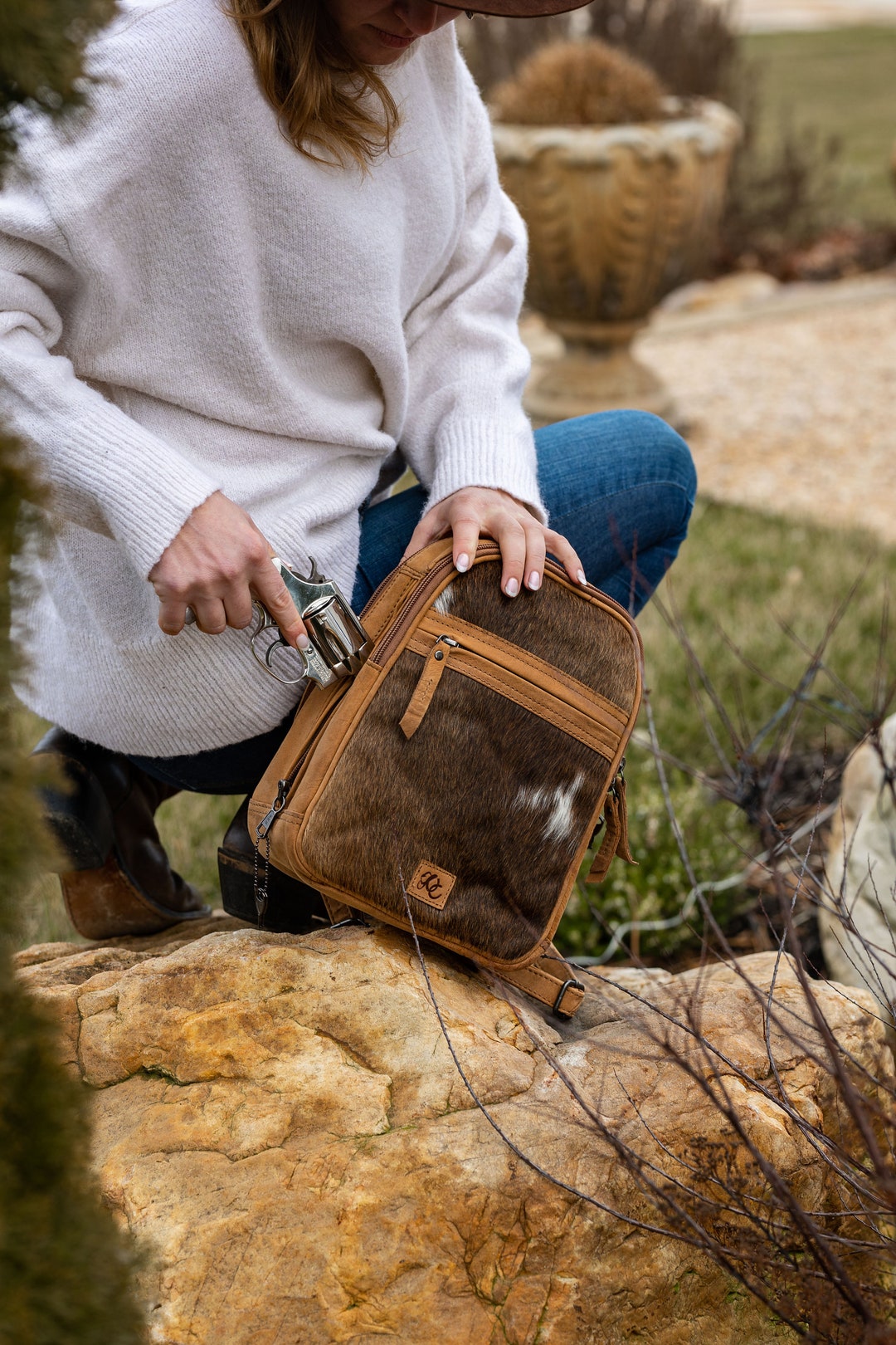 Daisy Leather Concealed Carry Backpack or Sling Hair-on-hide Accent ...