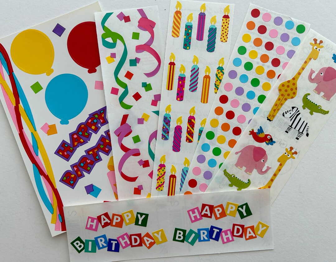 Pretty Lot of Birthday Stickers Balloons, Streamers, Fun Animals & More ...