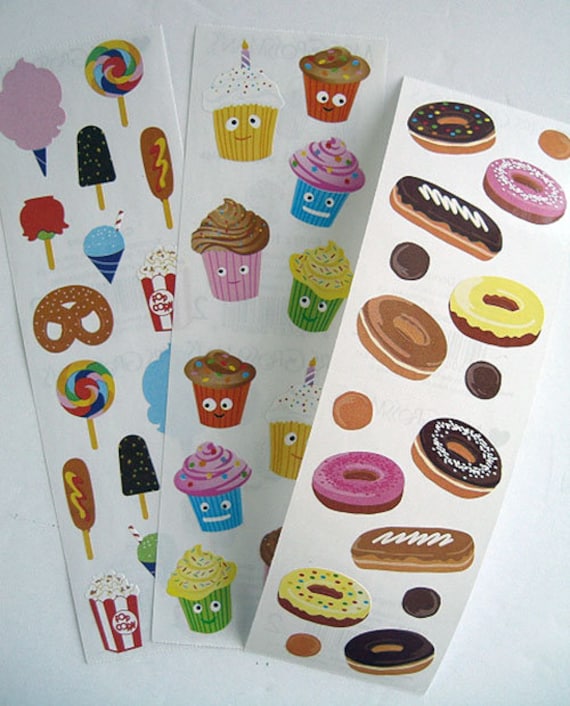 FUN FOOD Stickers Carnival Food DONUTS & Cupcakes Mrs. | Etsy