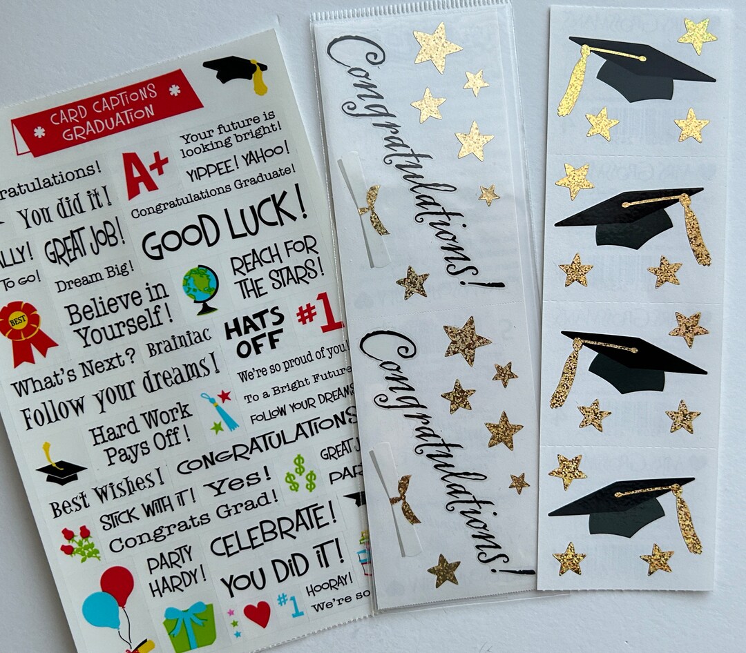 GRADUATION / Congrats Grad Stickers Nice Lot of Captions and Grad Hat ...