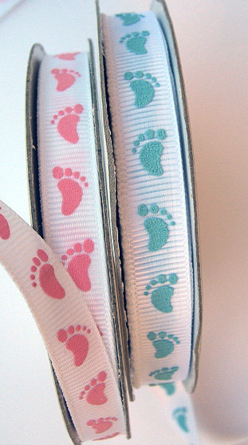 BABY SHOWER Ribbon Pink or Light Blue "footprint" Pattern - Cute! - 3/8 ...