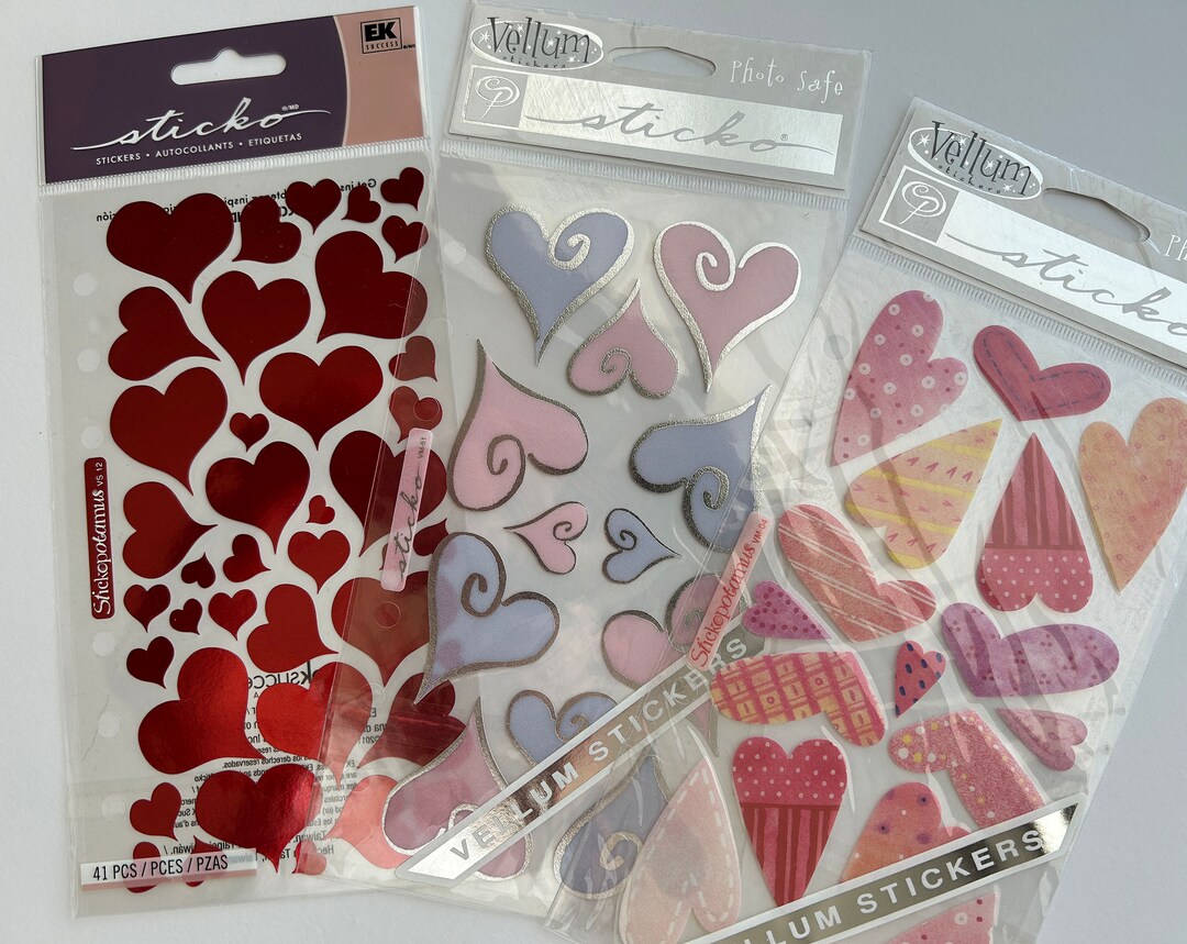Sticko STICKERS Stickopotamus NIP Lot of 3 HEART Sticker Packs: Vellum ...