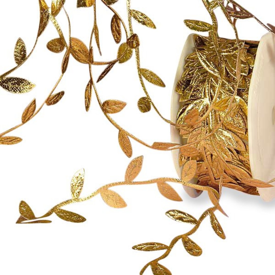 Leaf Trim Ribbon / Leaves Vines Accent Ribbon in Metallic Gold or ...