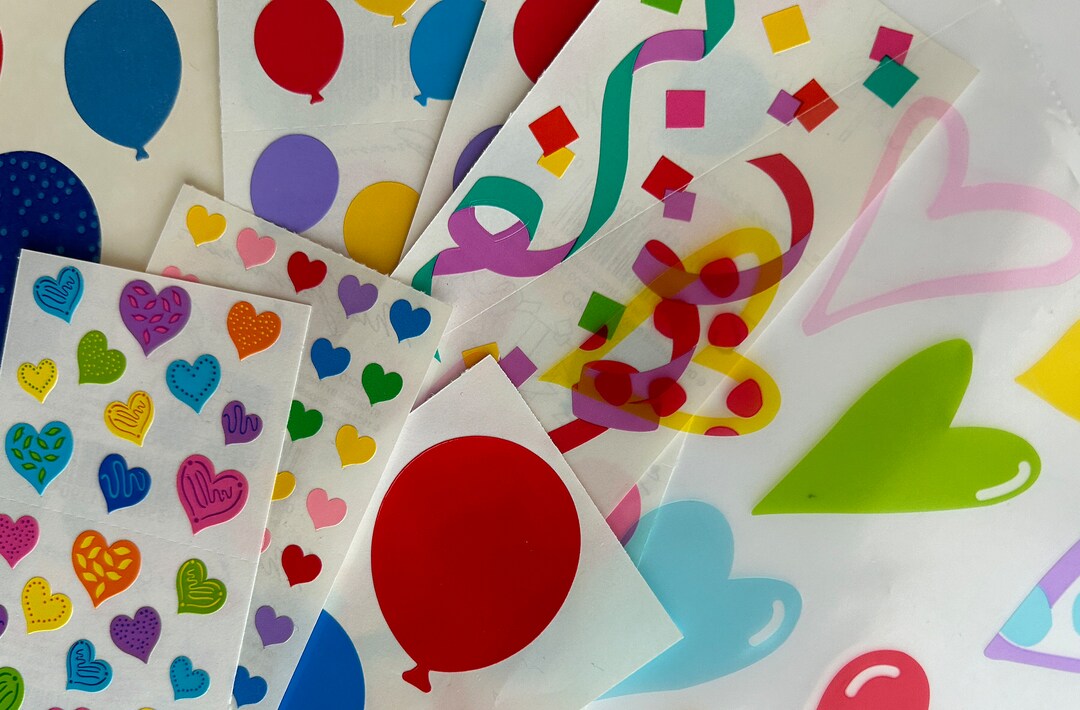 Pretty Lot of Birthday Stickers Hearts, Balloons, Streamers : Mrs ...