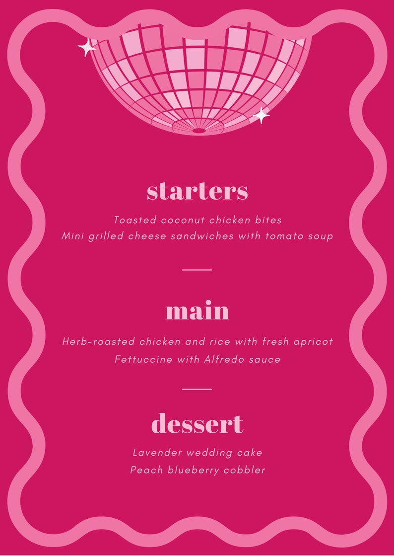 Editable Disco-themed Menu Card Template digital File Only - Etsy