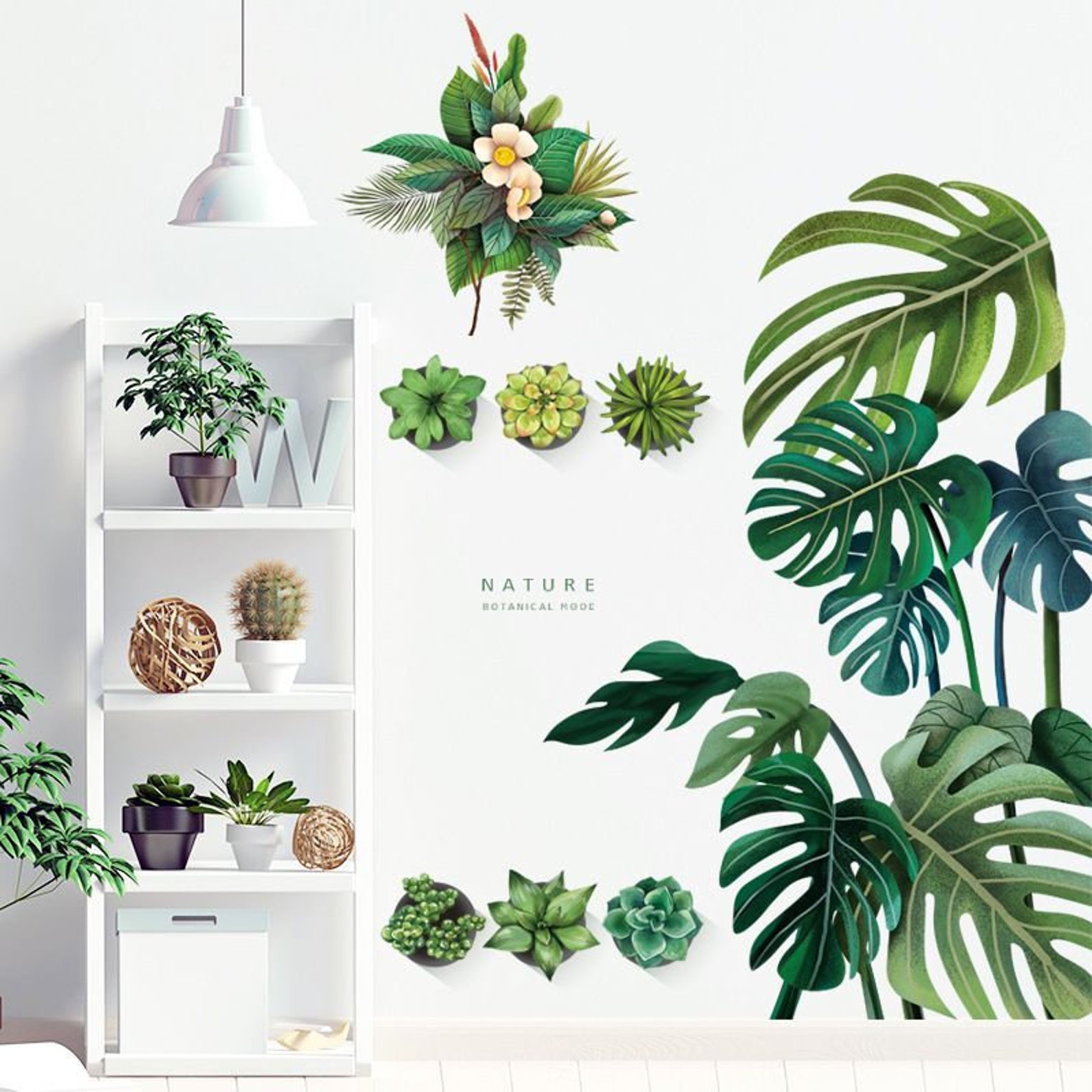 Green Tropical Plant Leaf Decal Monstera Wall Sticker Green - Etsy